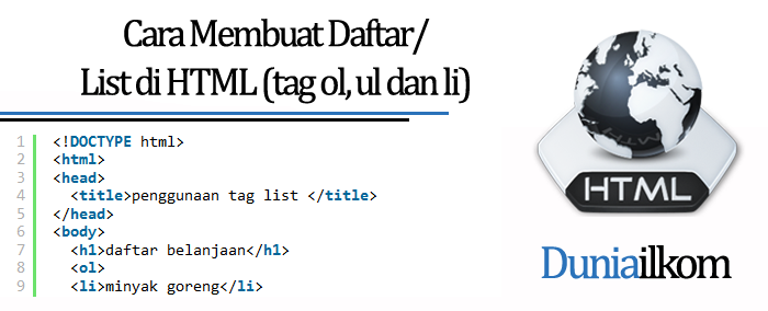 Belajar HTML Dasar - Cara Membuat Daftar List di HTML (tag ol ul dan li ... Belajar HTML Dasar - Cara Membuat Daftar List di HTML (tag ol ul dan li ...