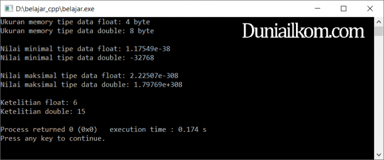 Contoh Kode Program Maksimum Tipe Data Float bahasa C++ | Duniailkom Contoh Kode Program Maksimum Tipe Data Float bahasa C++ | Duniailkom