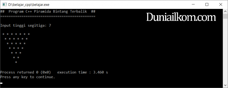 Latihan Kode Program C++: Piramida Bintang Terbalik | Duniailkom Latihan Kode Program C++: Piramida Bintang Terbalik | Duniailkom