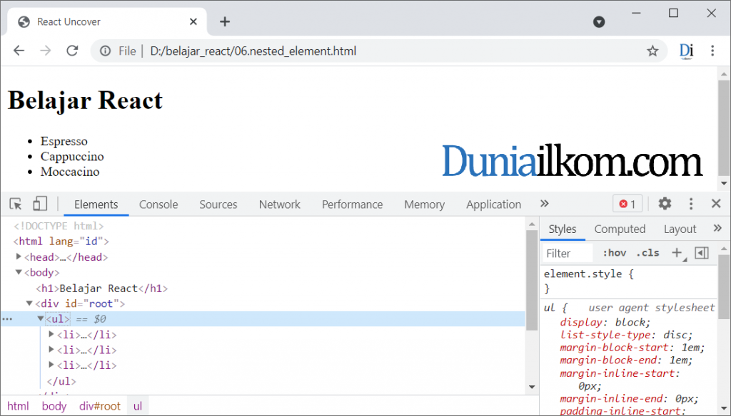Tutorial React JS Part 6: Cara Membuat Nested React Element Tutorial React JS Part 6: Cara Membuat Nested React Element