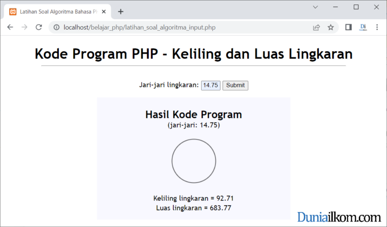 Kode Program PHP: Menghitung Keliling dan Luas Lingkaran Kode Program PHP: Menghitung Keliling dan Luas Lingkaran