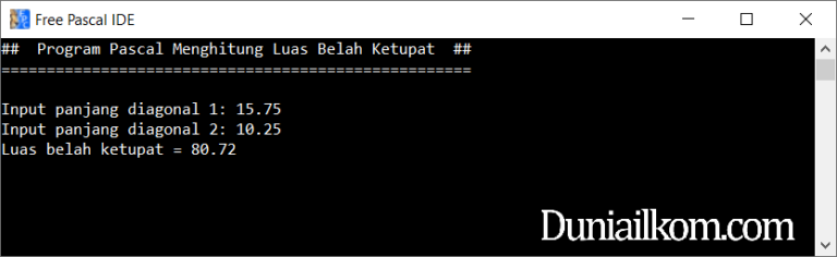 Latihan Kode Program Pascal: Menghitung Luas Belah Ketupat Latihan Kode Program Pascal: Menghitung Luas Belah Ketupat
