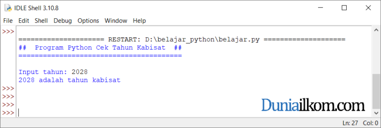 Latihan Kode Program Python: Cek Tahun Kabisat Latihan Kode Program Python: Cek Tahun Kabisat