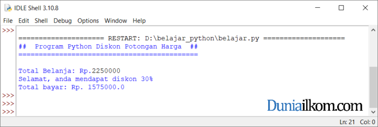 Latihan Program Python: Menghitung Diskon Potongan Harga Latihan Program Python: Menghitung Diskon Potongan Harga